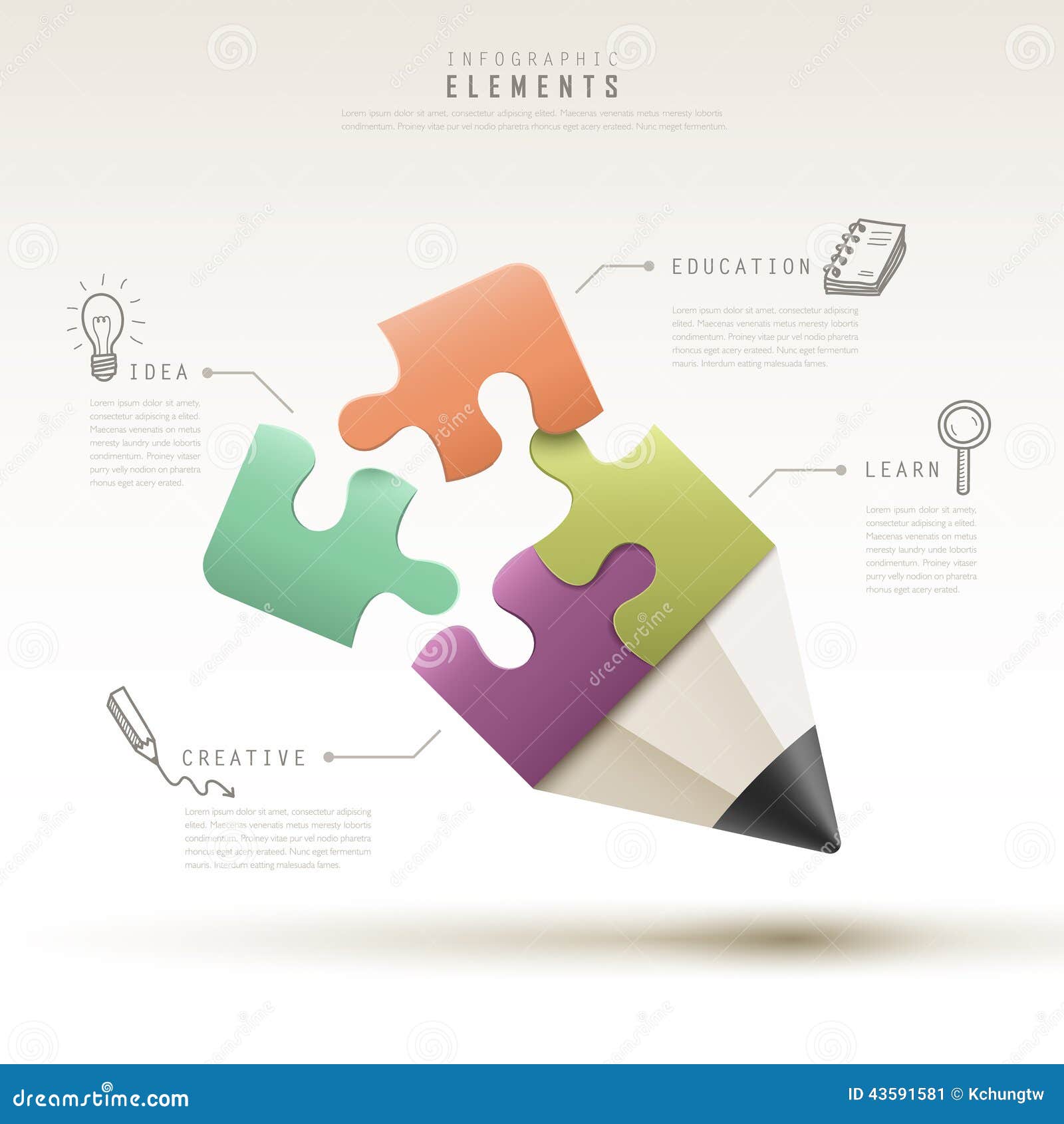 Creative Template with Puzzle Pencil Infographic Stock Vector ...