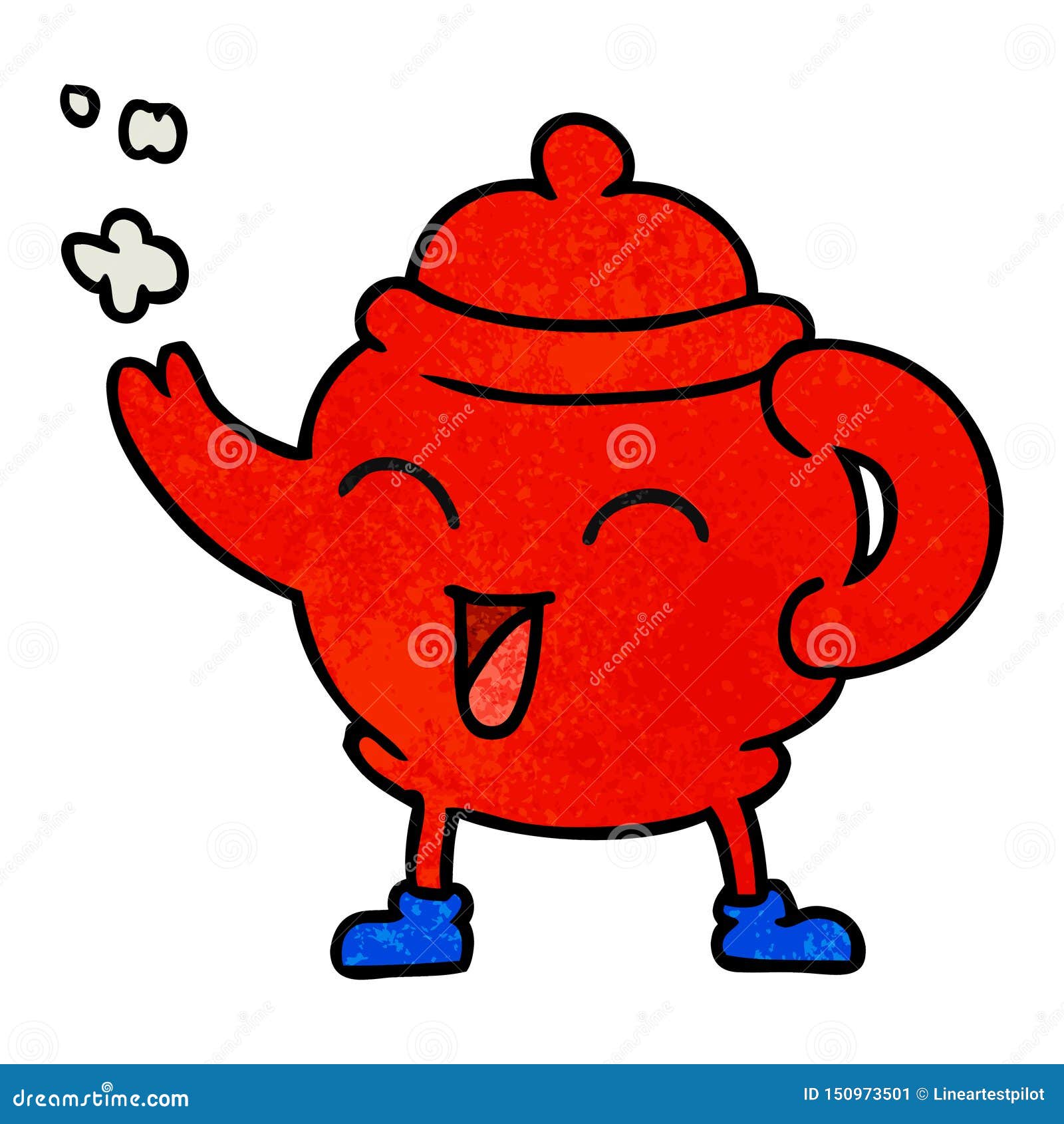 A Creative Textured Cartoon Doodle of a Blue Tea Pot Stock Vector ...
