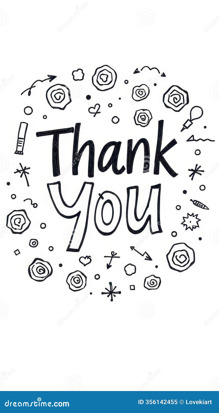 Creative Thank You Note with Decorative Elements and Hand-drawn Design ...