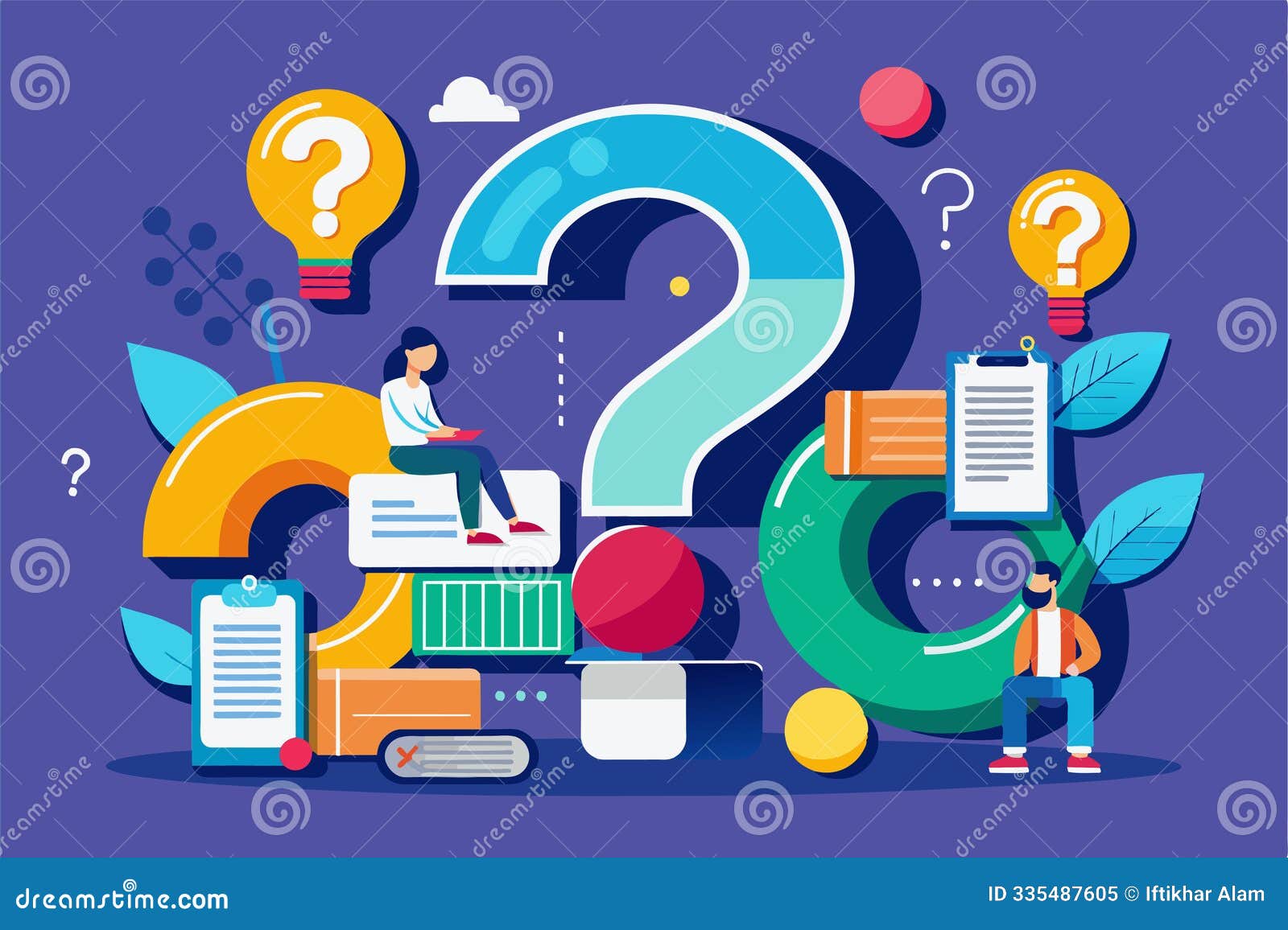 Creative Thinkers Interact with Oversized Question Marks and Colorful ...