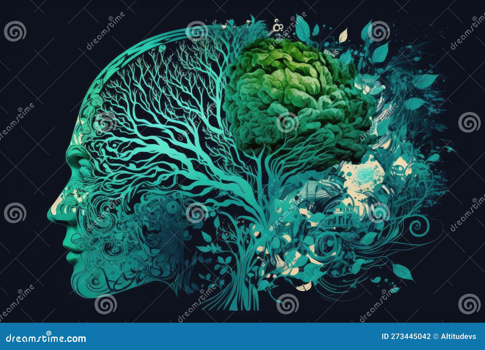 Creative Thinking and Artistic Brain in Blue Green Tones Stock ...