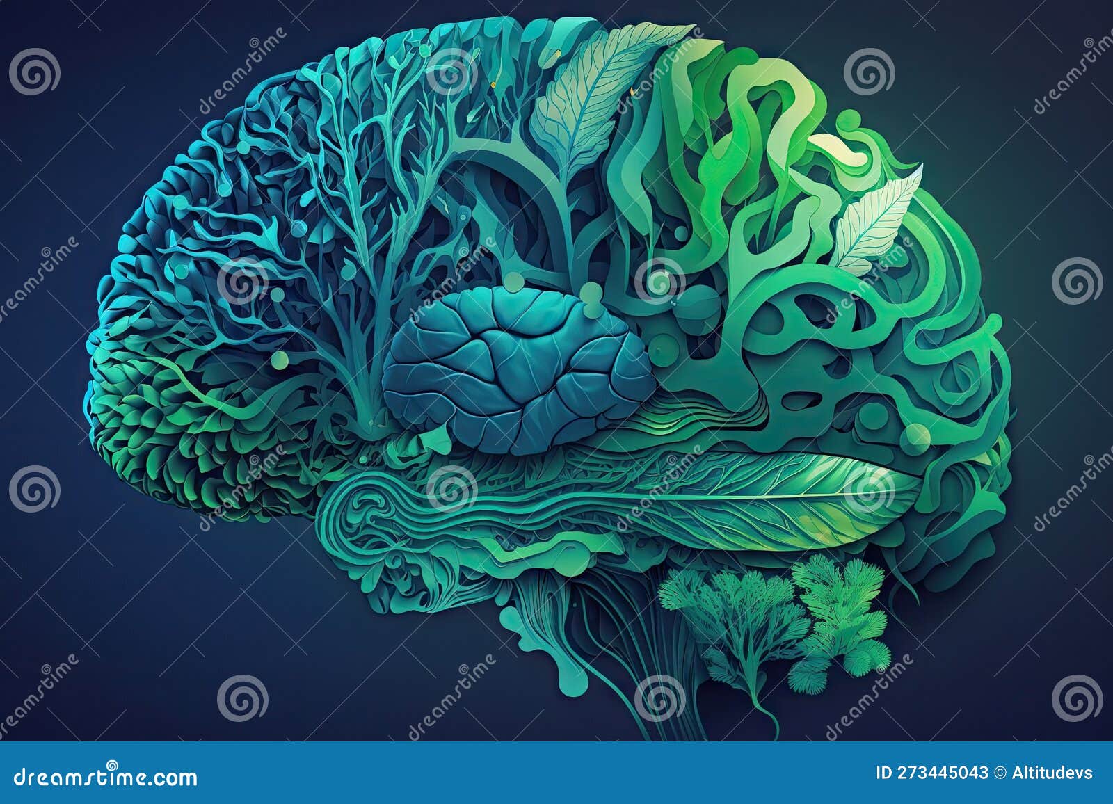Creative Thinking and Artistic Brain in Blue Green Tones Stock ...
