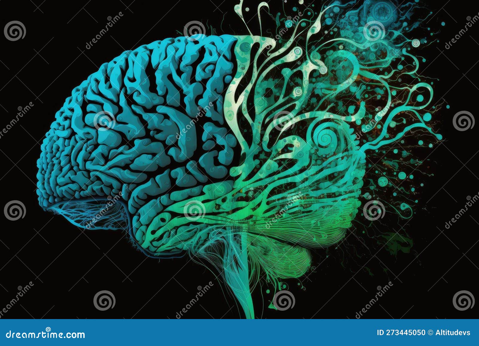 Creative Thinking and Artistic Brain in Blue Green Tones Stock ...