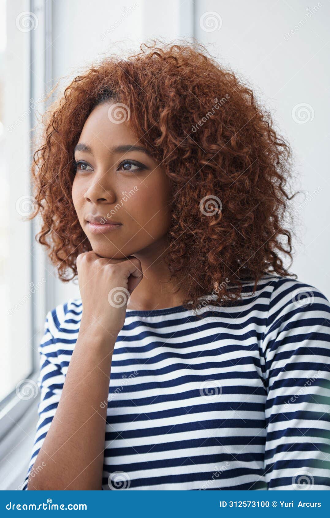 Creative, Thinking and Black Woman at Window in Office with Ideas for ...
