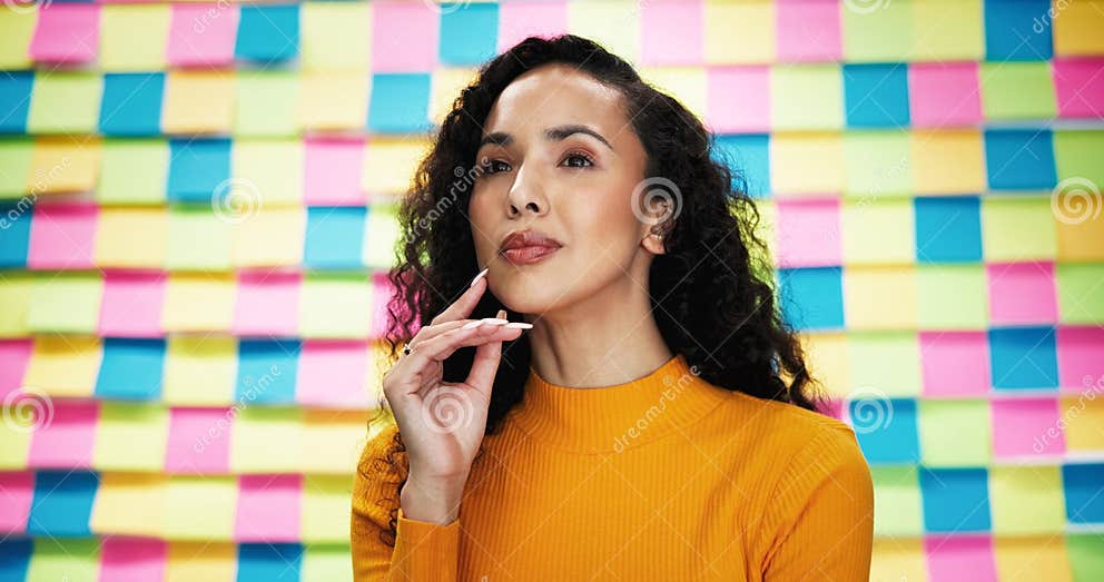 Creative, Thinking and Business Woman with Sticky Note for Problem ...