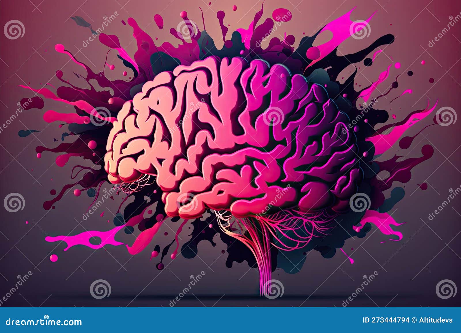 Creative Thinking in Form of Pink Rush on Art of Brain Background Stock ...