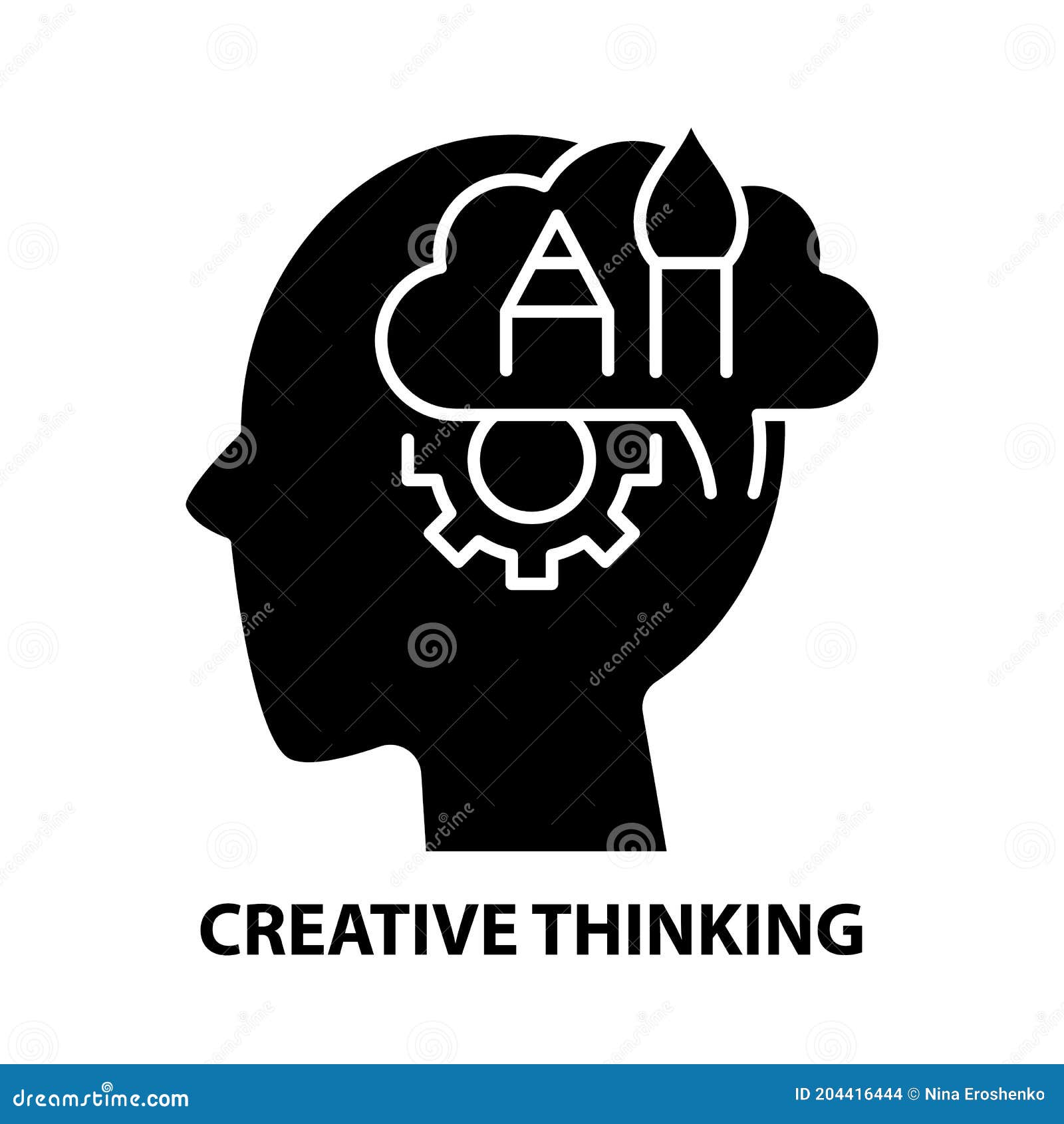 Creative Thinking Icon, Black Vector Sign with Editable Strokes ...