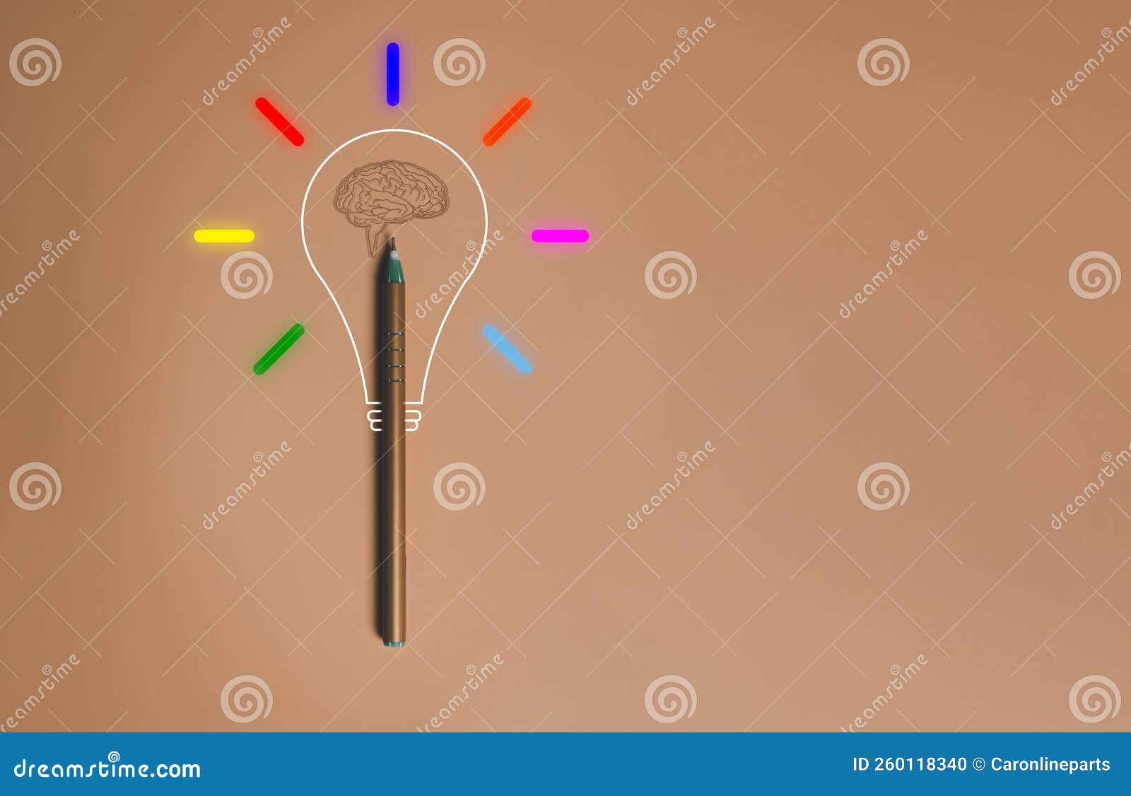 Creative Thinking Idea from Pen , Brain and Light Bulb Glowing, Sign of ...