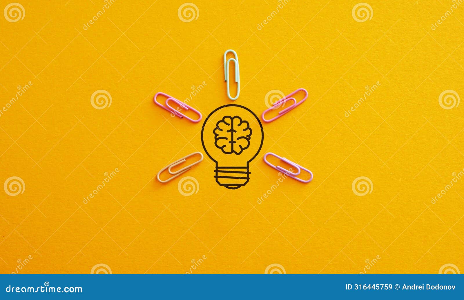 Creative Thinking Ideas Brain Innovation Concept. Light Bulb on Yellow ...