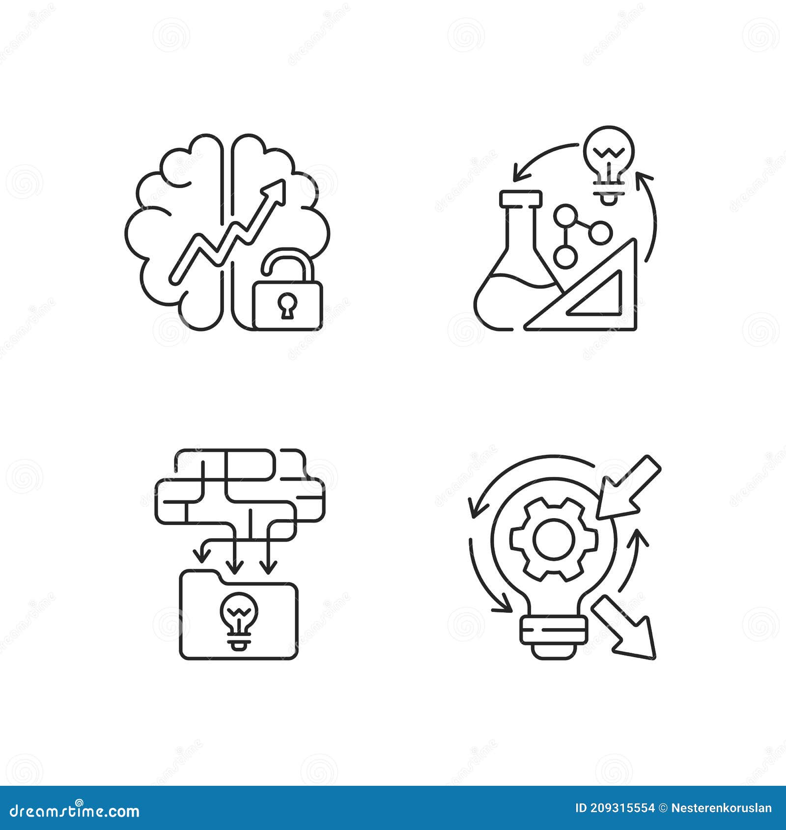 Creative Thinking Linear Icons Set Stock Vector - Illustration of ...