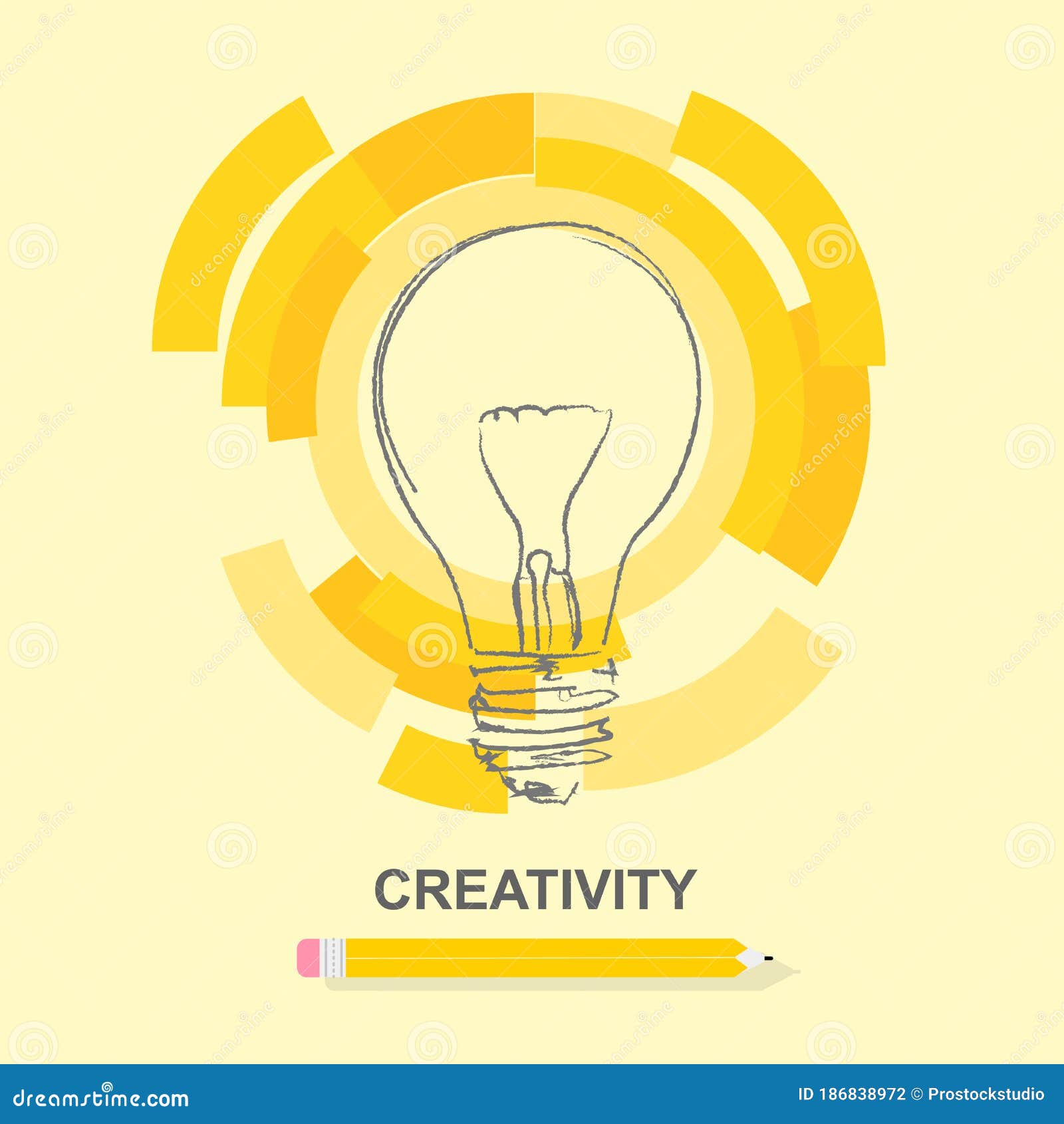 Creative Thinking. Sketch Drawing of Glowing Light Bulb on Orange ...