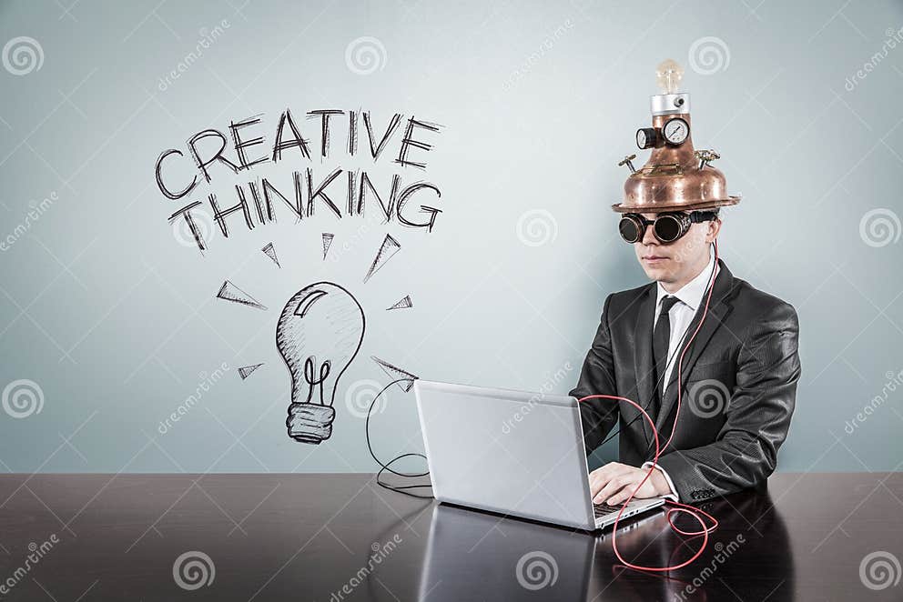 Creative Thinking Text with Vintage Businessman Using Laptop Stock ...