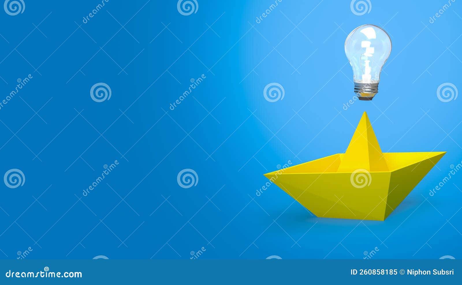 The Creative Thinking, Yellow Boat and Light Bulb for Idea Concept 3d ...