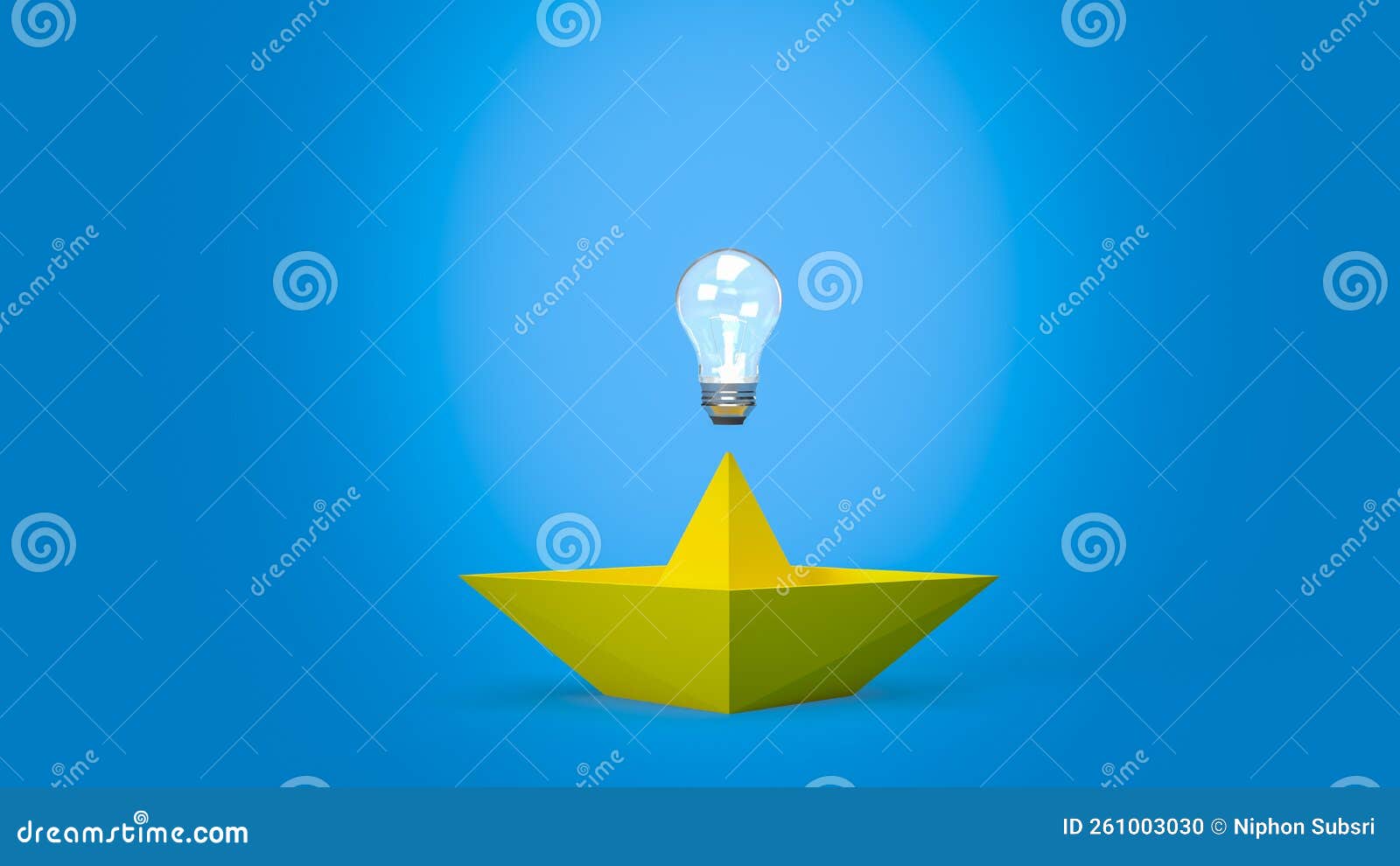The Creative Thinking, Yellow Boat and Light Bulb for Idea Concept 3d ...