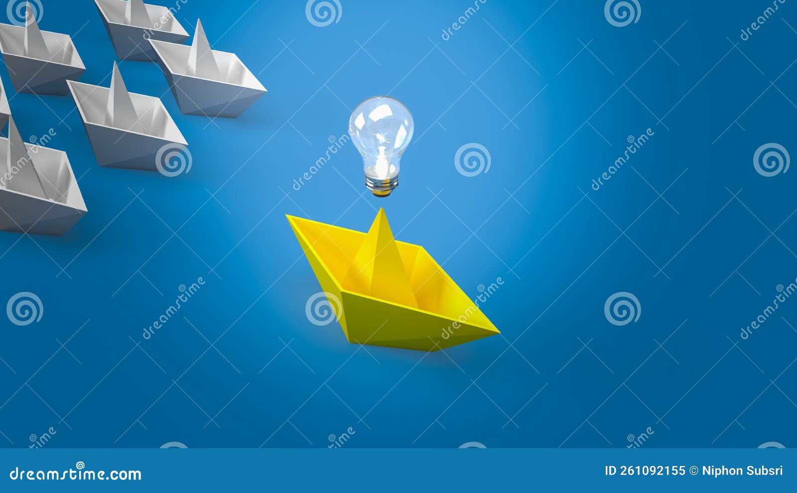 The Creative Thinking, Yellow Boat and Light Bulb for Idea Concept 3d ...