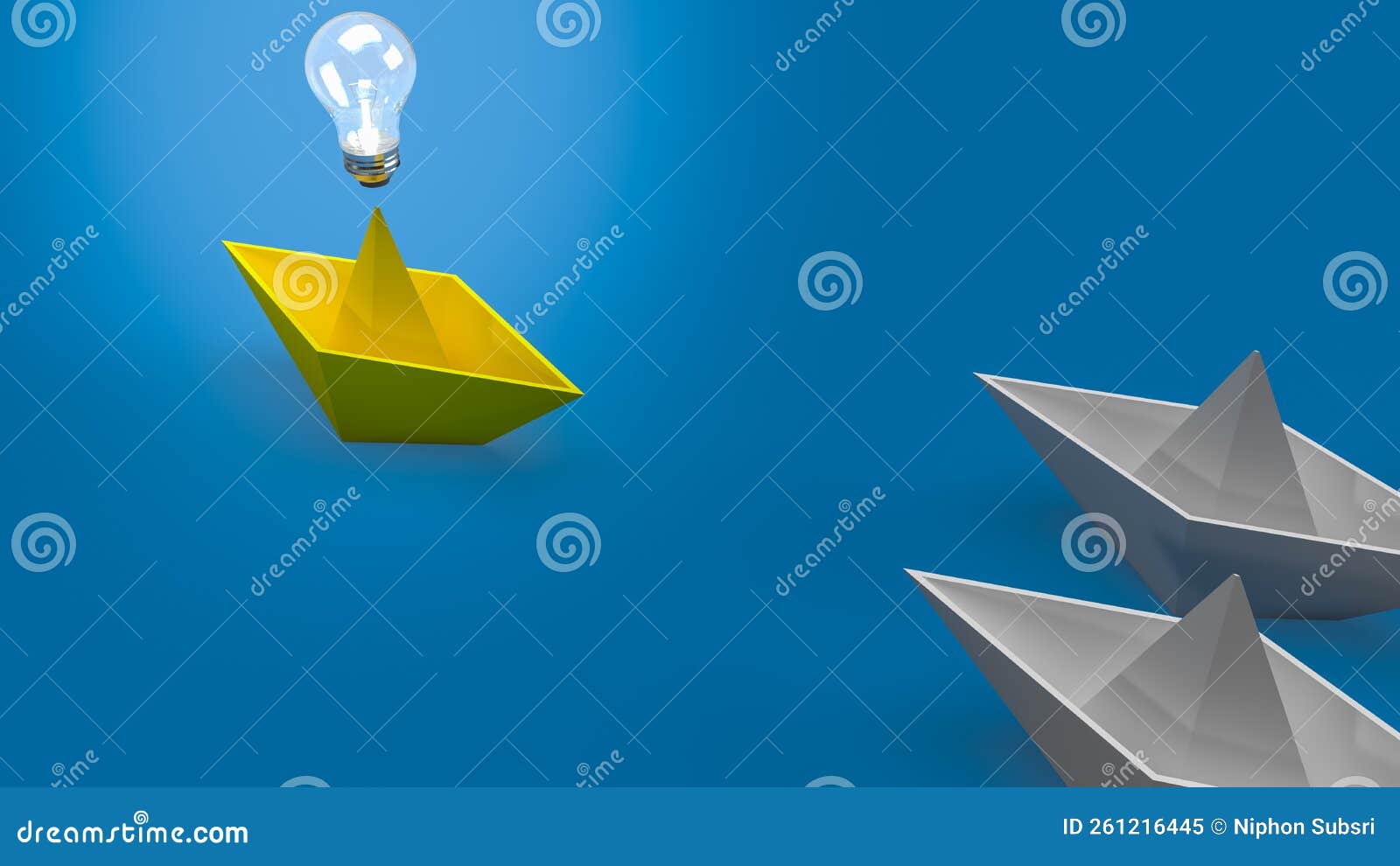The Creative Thinking, Yellow Boat and Light Bulb for Idea Concept 3d ...