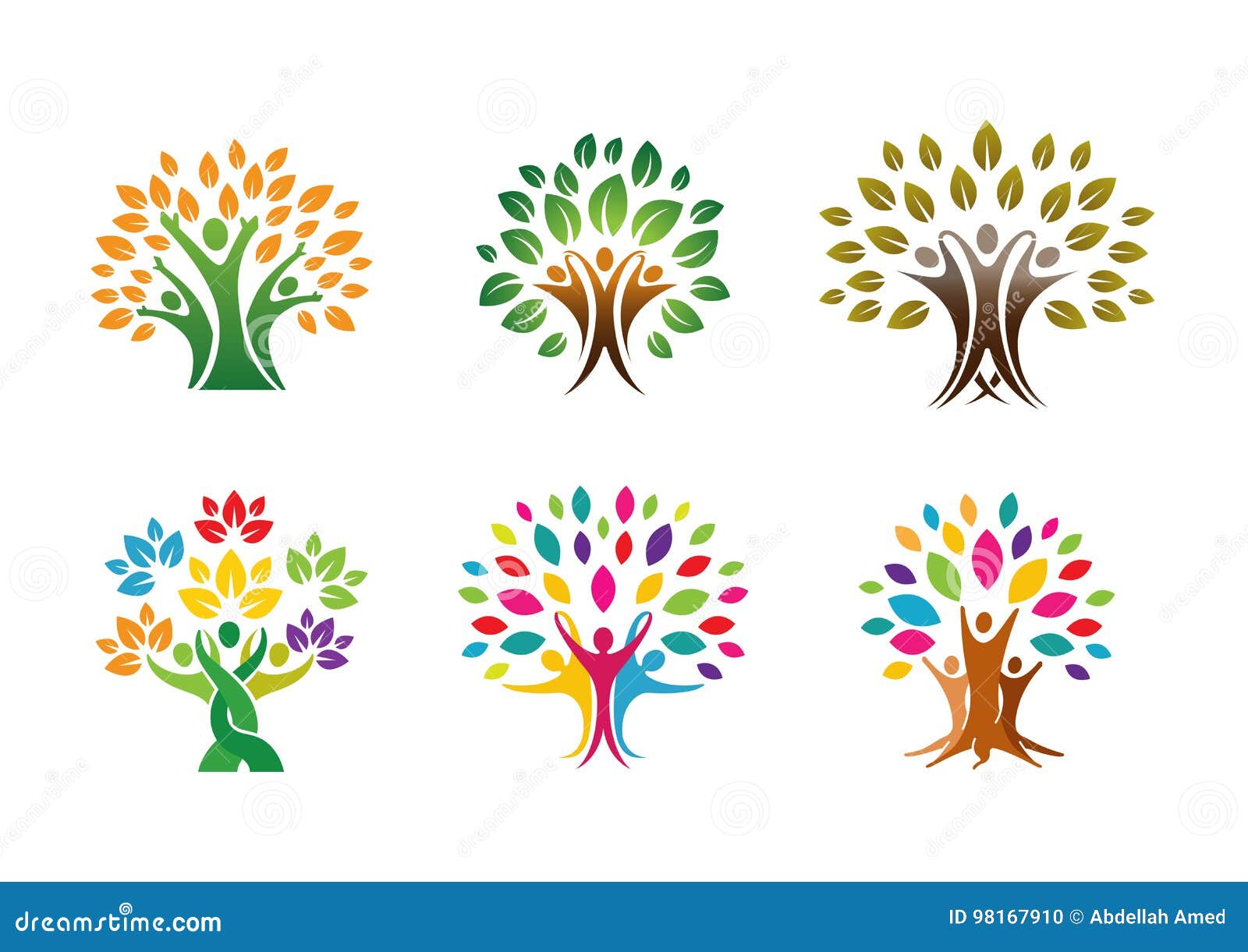 Creative Three People Tree Logo Vector Design Illustration Stock Vector ...