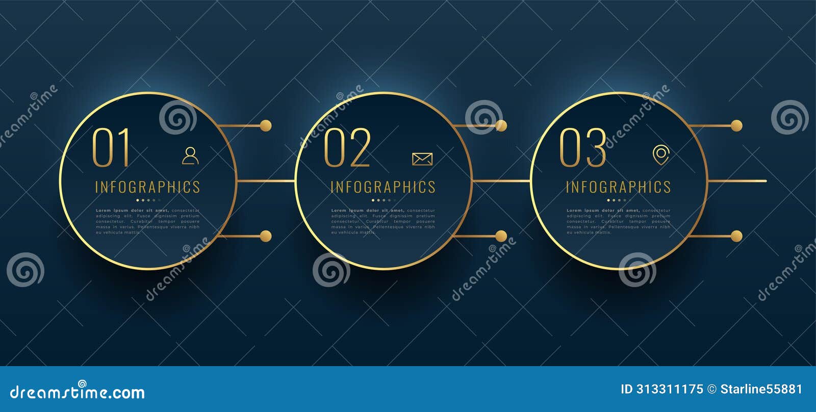 Creative Three Step Golden Flowchart Banner for Web Marketing Stock ...