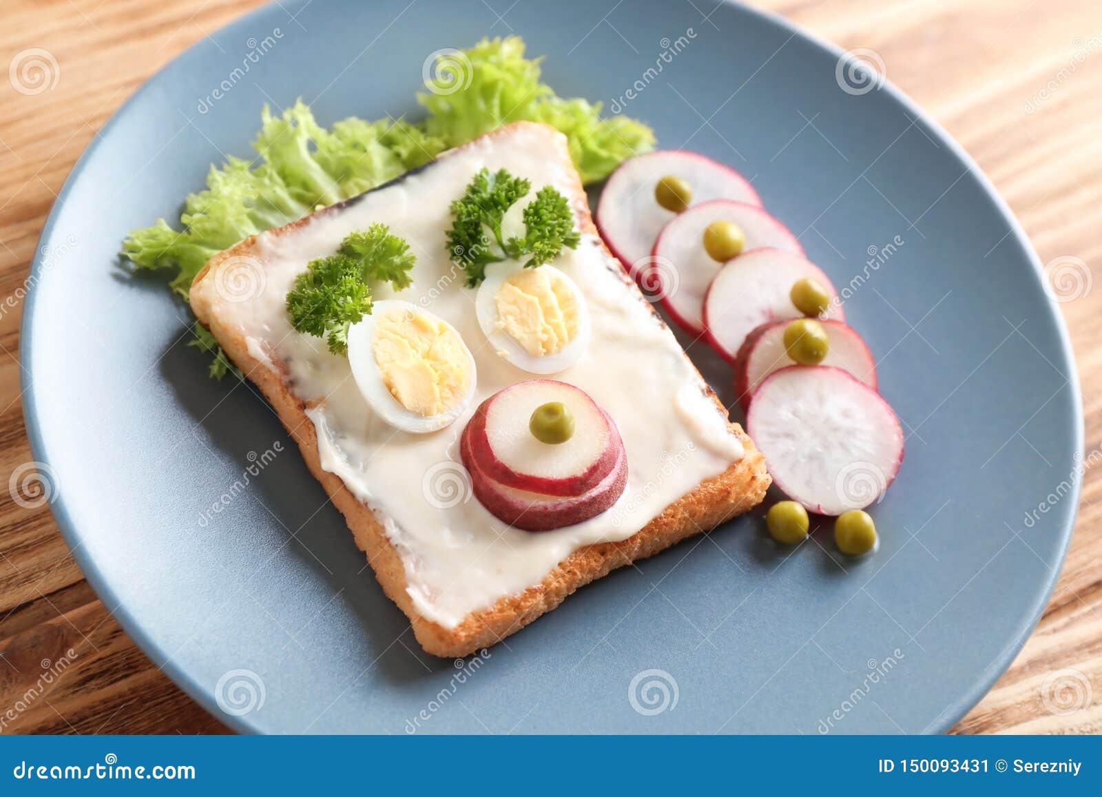Creative Toast for Child on Plate, Closeup Stock Image - Image of green ...