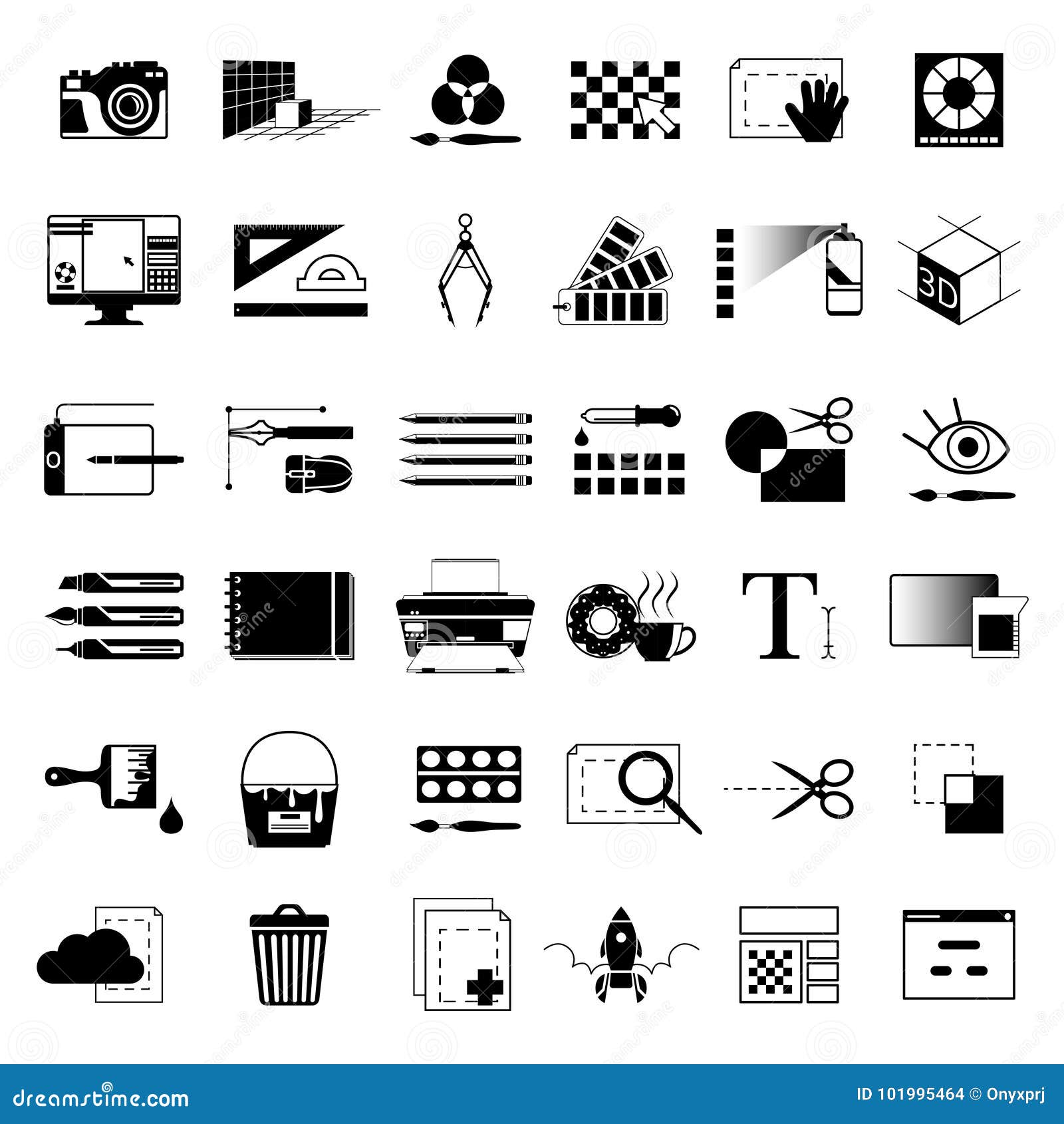 Creative Tools for Graphic Artists or Web Designers. Vector Monochrome ...