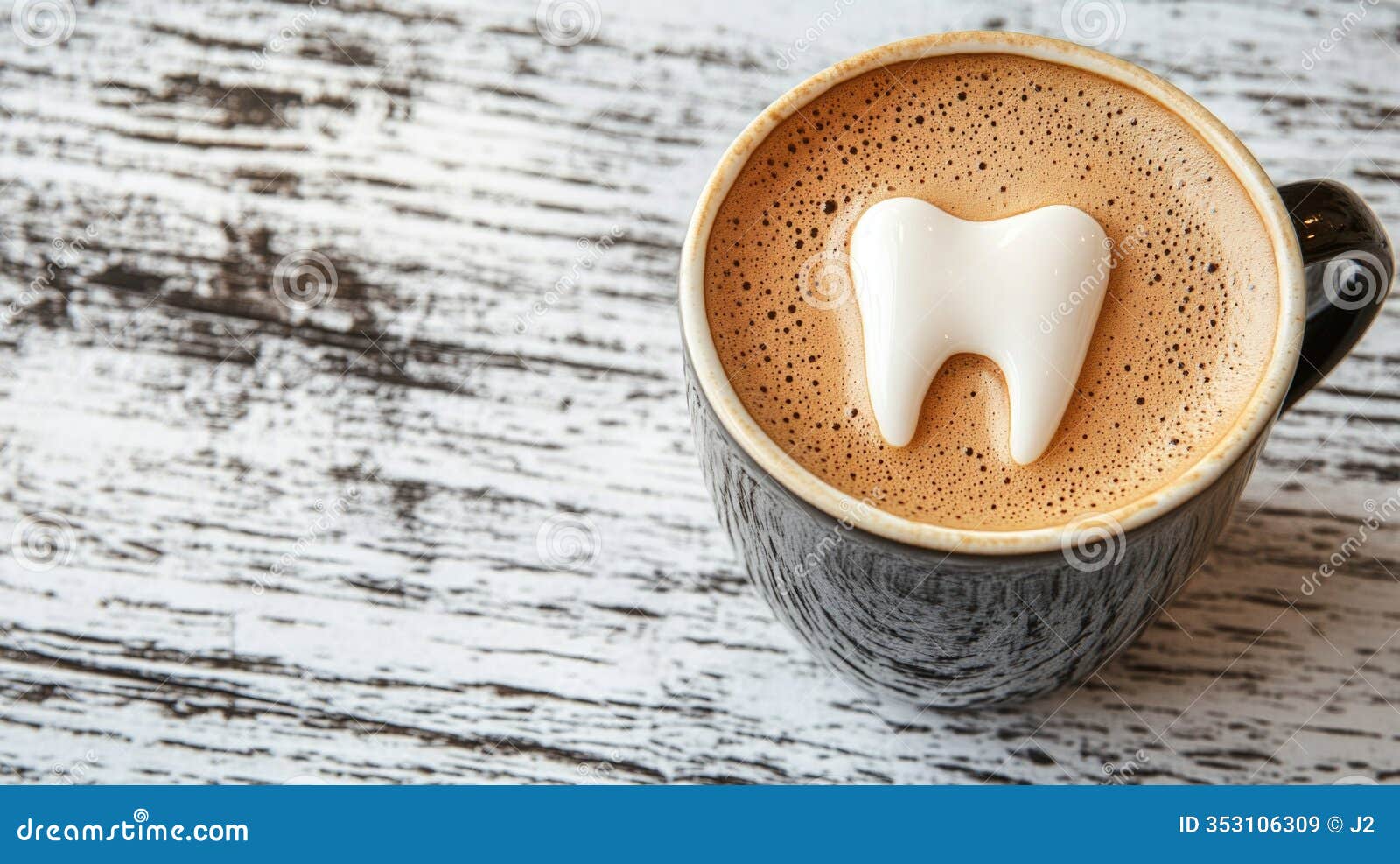 Creative Tooth-shaped Marshmallow Floating in Coffee Cup on Rustic ...