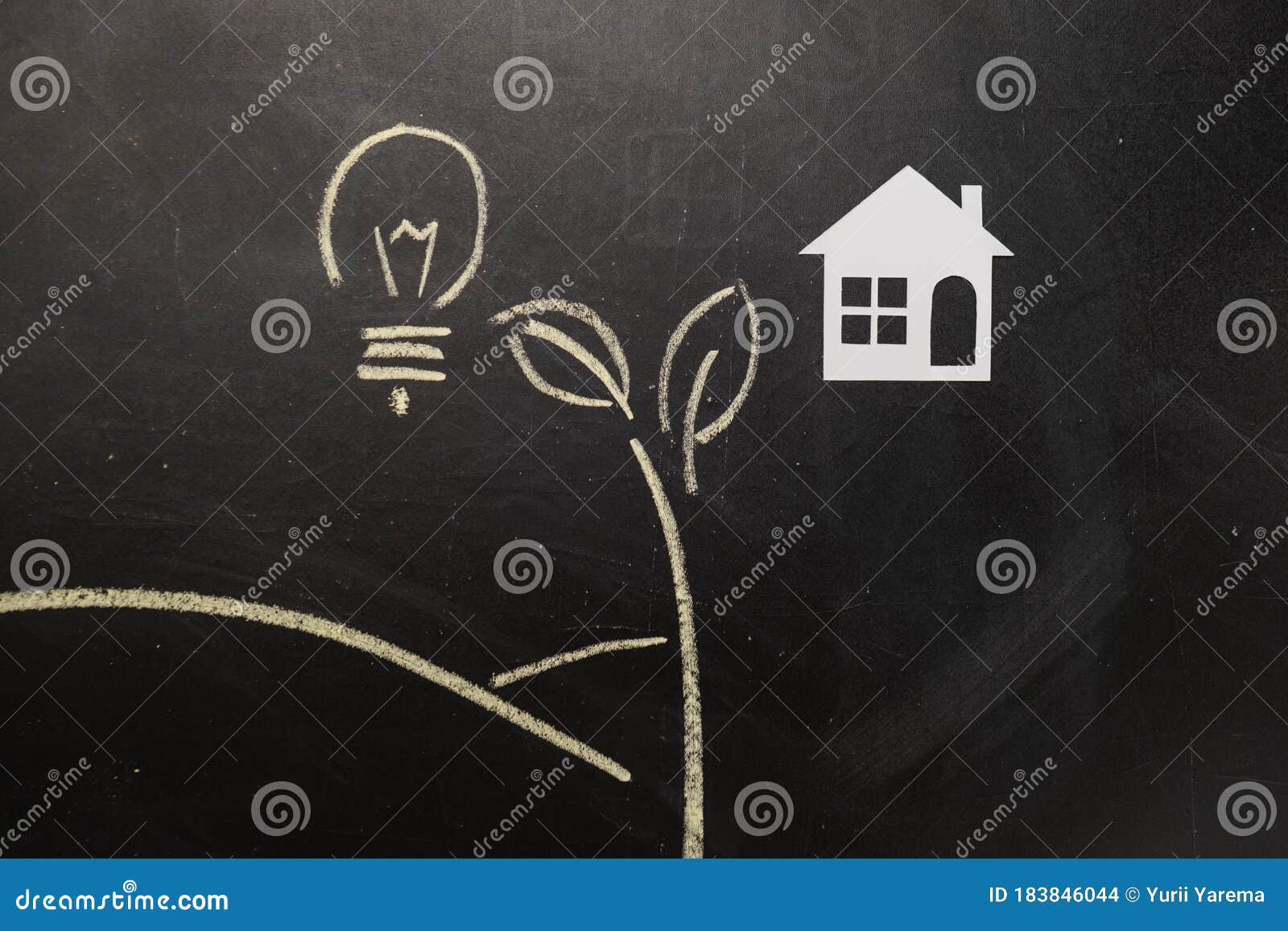 Creative Top View Flat Lay of Drawing LED Light Bulb and Leaves, Paper ...