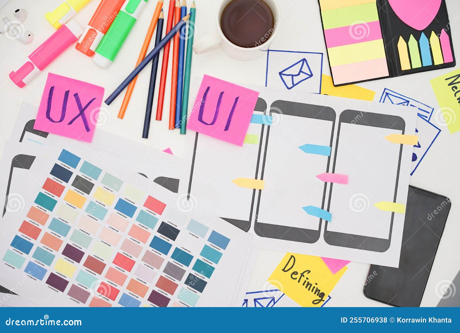 Creative Top View Photo of UX UI Designer Working Space. User ...