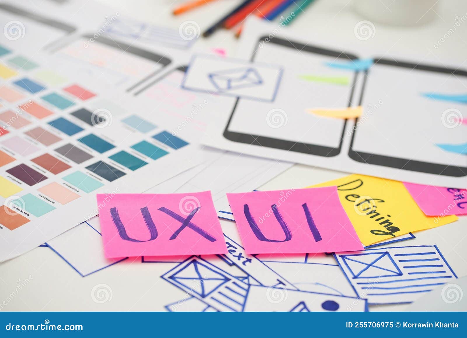 Creative Top View Photo of UX UI Designer Working Space. User ...