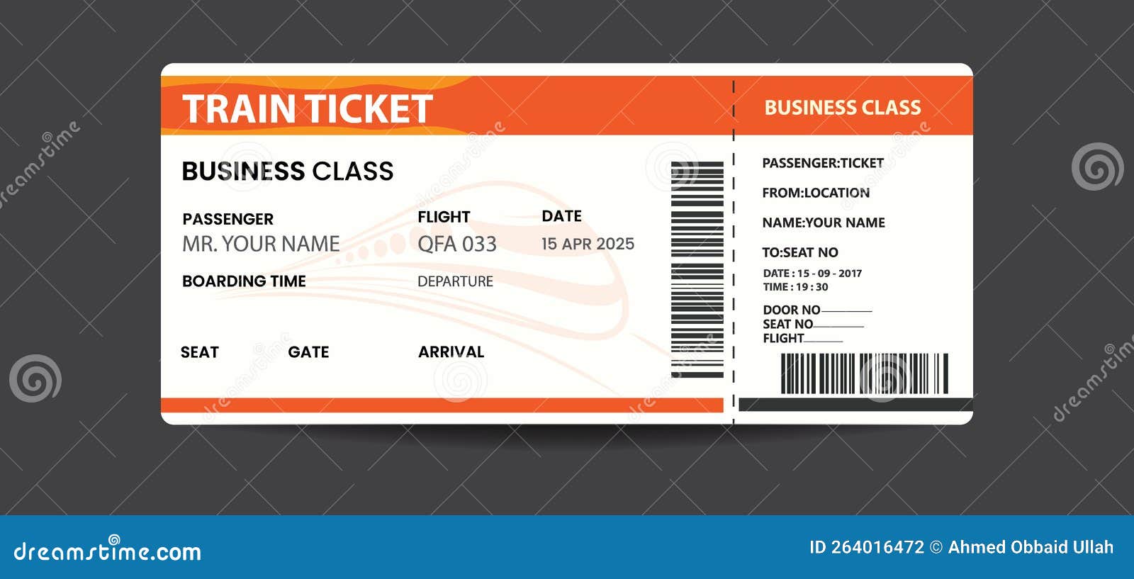 Creative Train Ticket Template Design. Modern Train Ticket Vector Flat ...