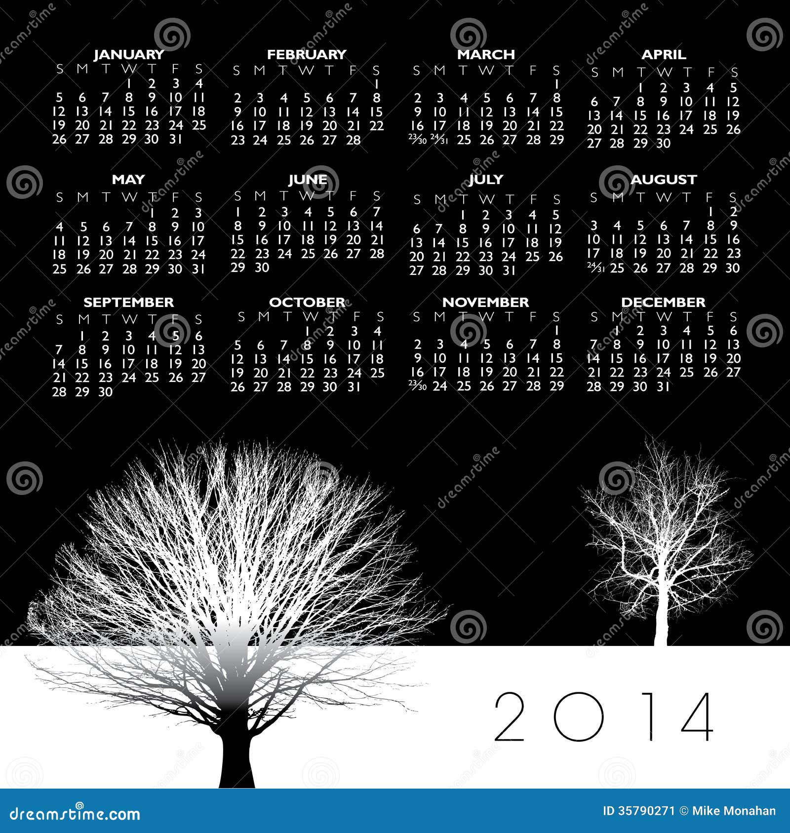 2014 Creative Tree Calendar Stock Vector - Illustration of nature ...