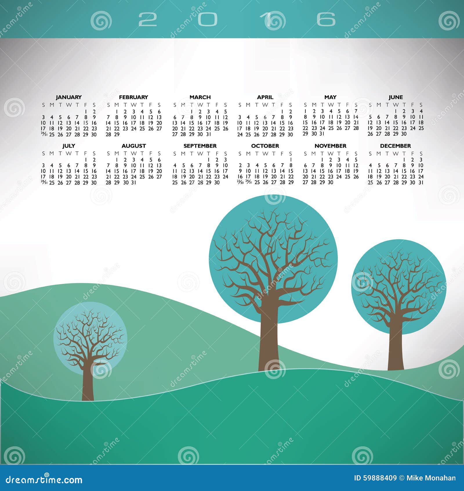2016 Creative Tree Calendar Stock Vector - Illustration of calendar ...