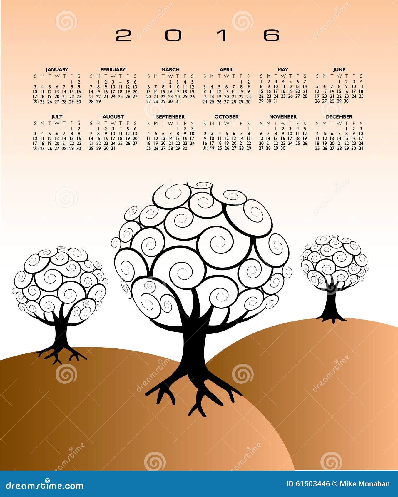 2016 Creative Tree Calendar Stock Vector - Illustration of numbers ...