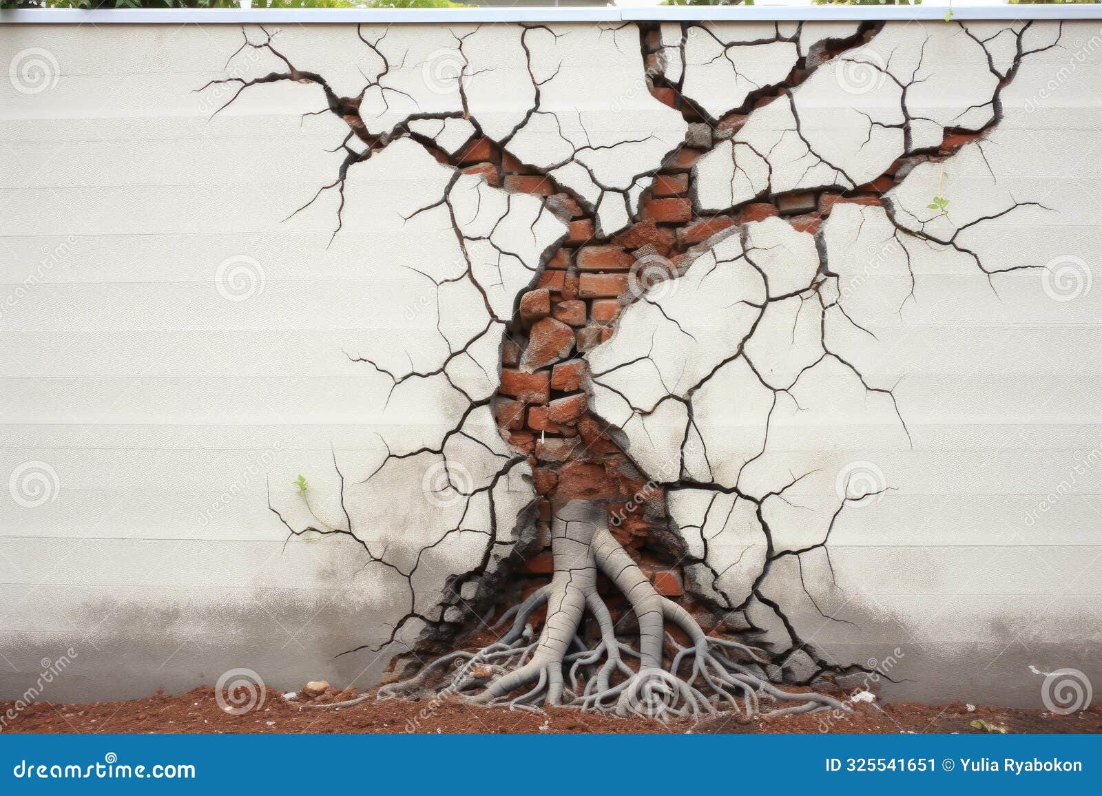 Creative Tree Roots Mural on White Wall Stock Illustration ...