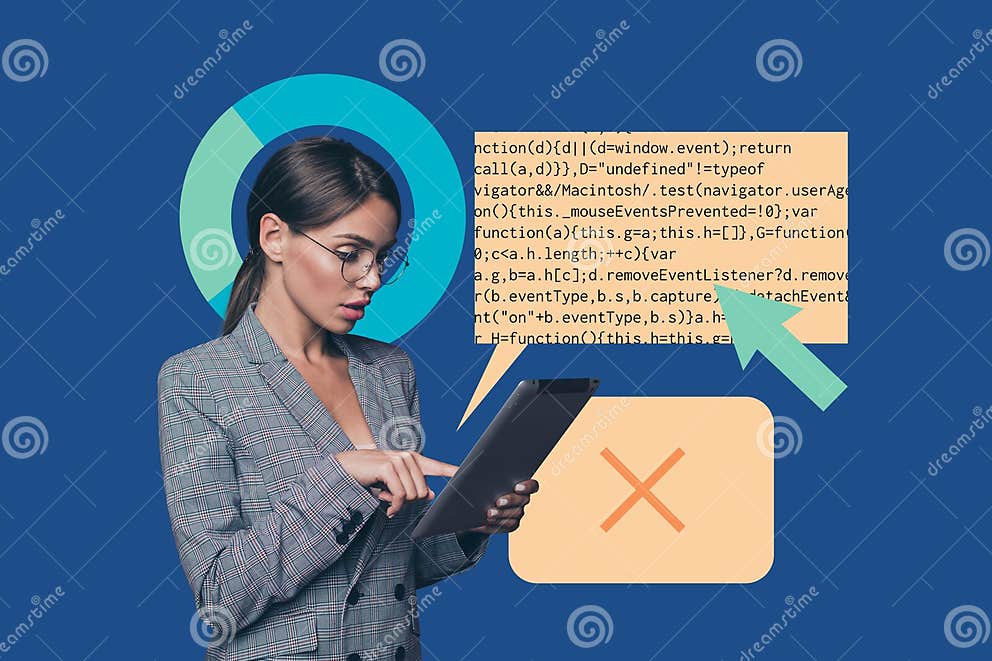 Creative Trend Collage of Attractive Manager Woman Programmer Data ...