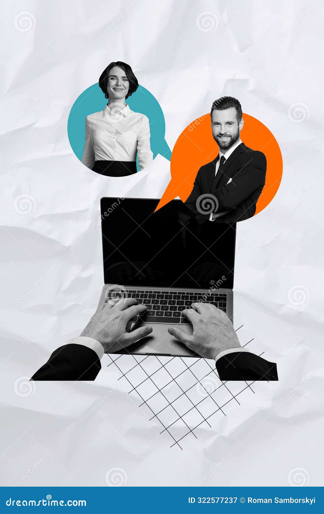 Creative Trend Collage of Hands Typing Netbook Teamwork Workers Working ...