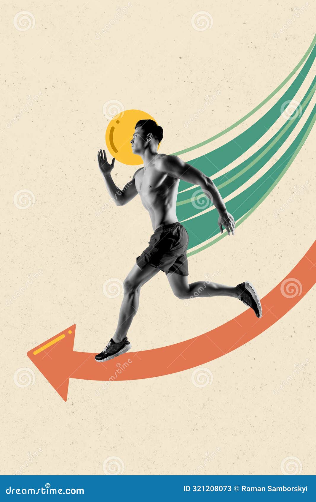 Creative Trend Collage of Running Shirtless Man Training Exercise ...