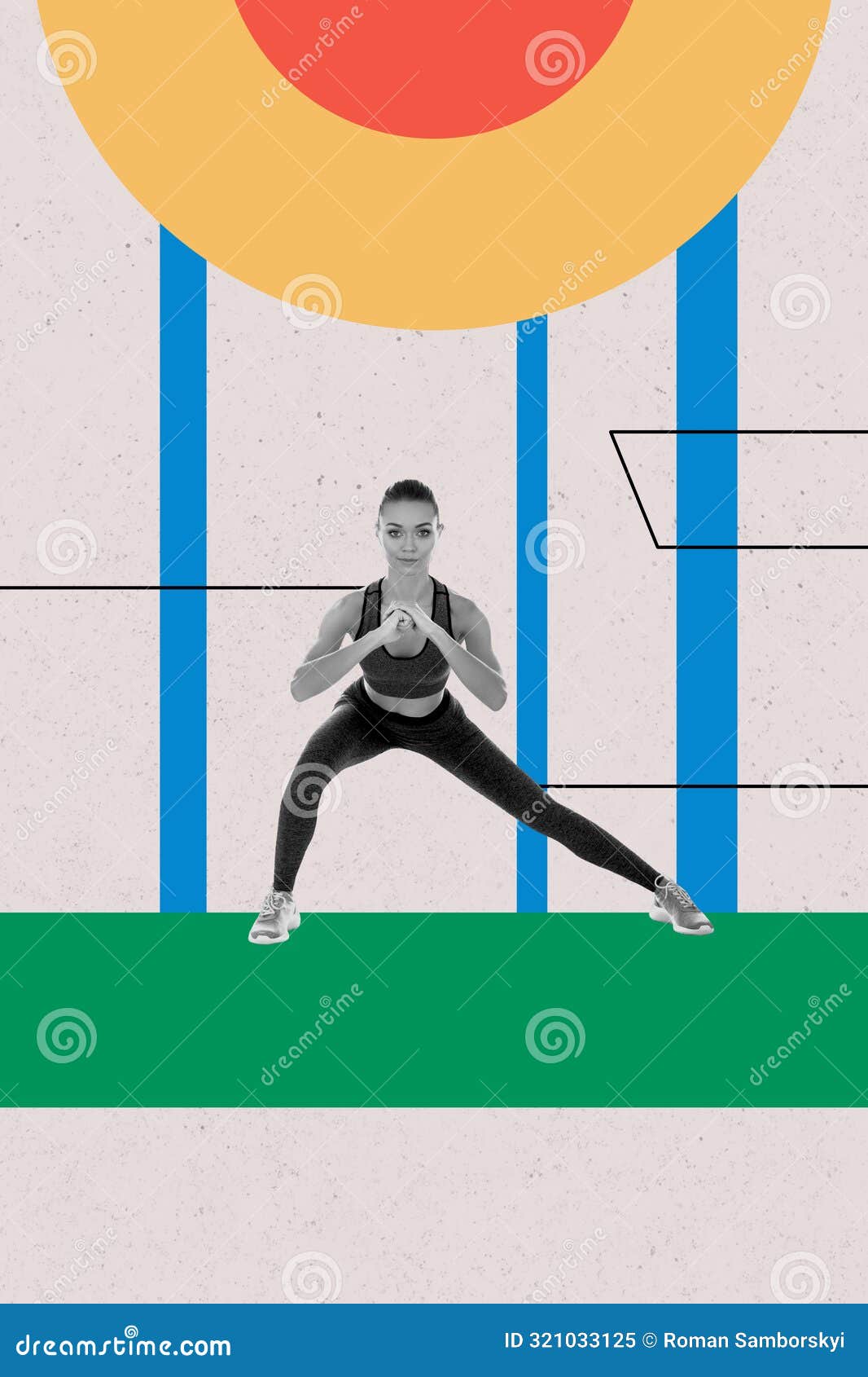 Creative Trend Collage of Squat Female Stretching Training Exercise ...