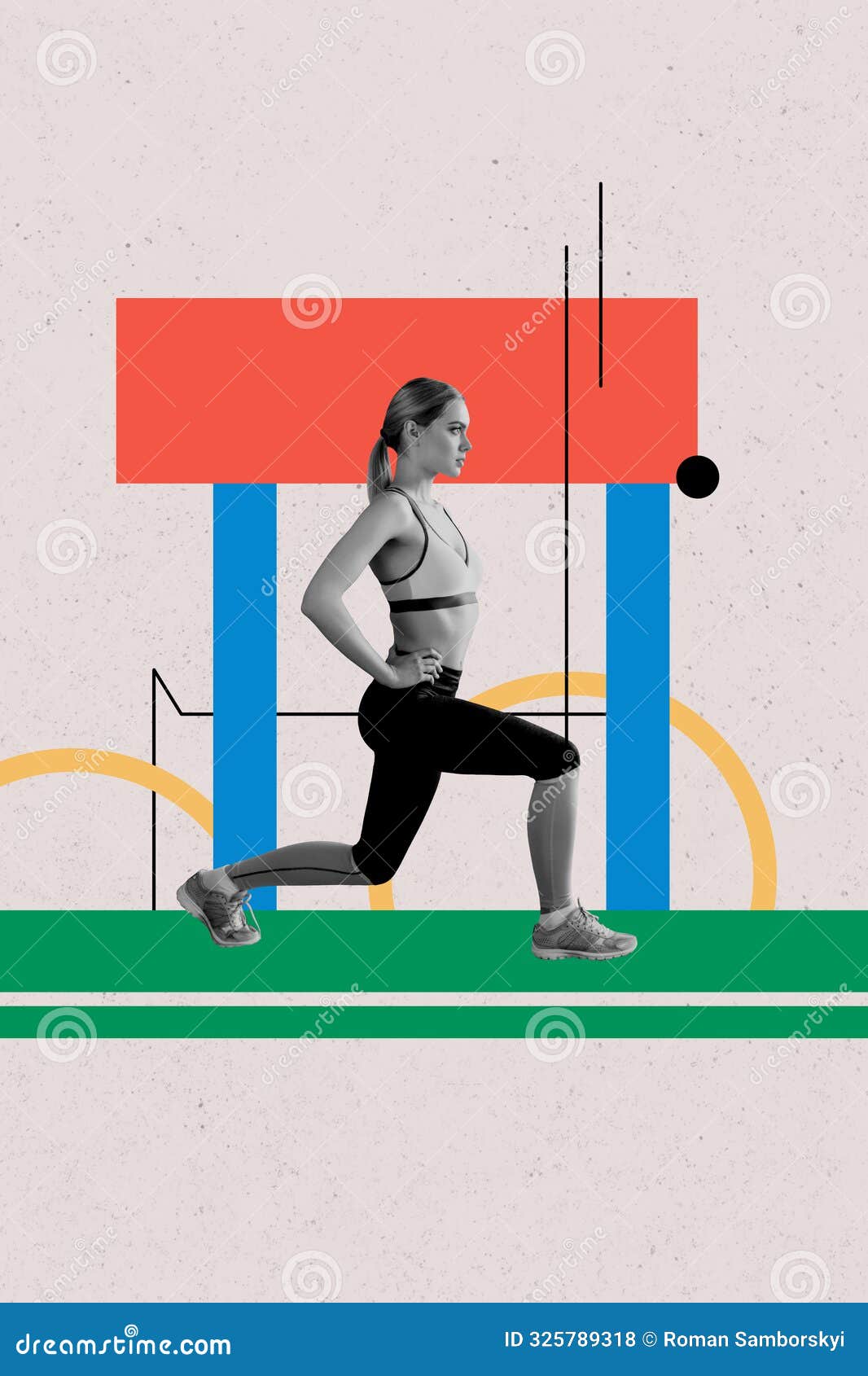 Creative Trend Collage of Squat Lunges Young Female Training Exercise ...