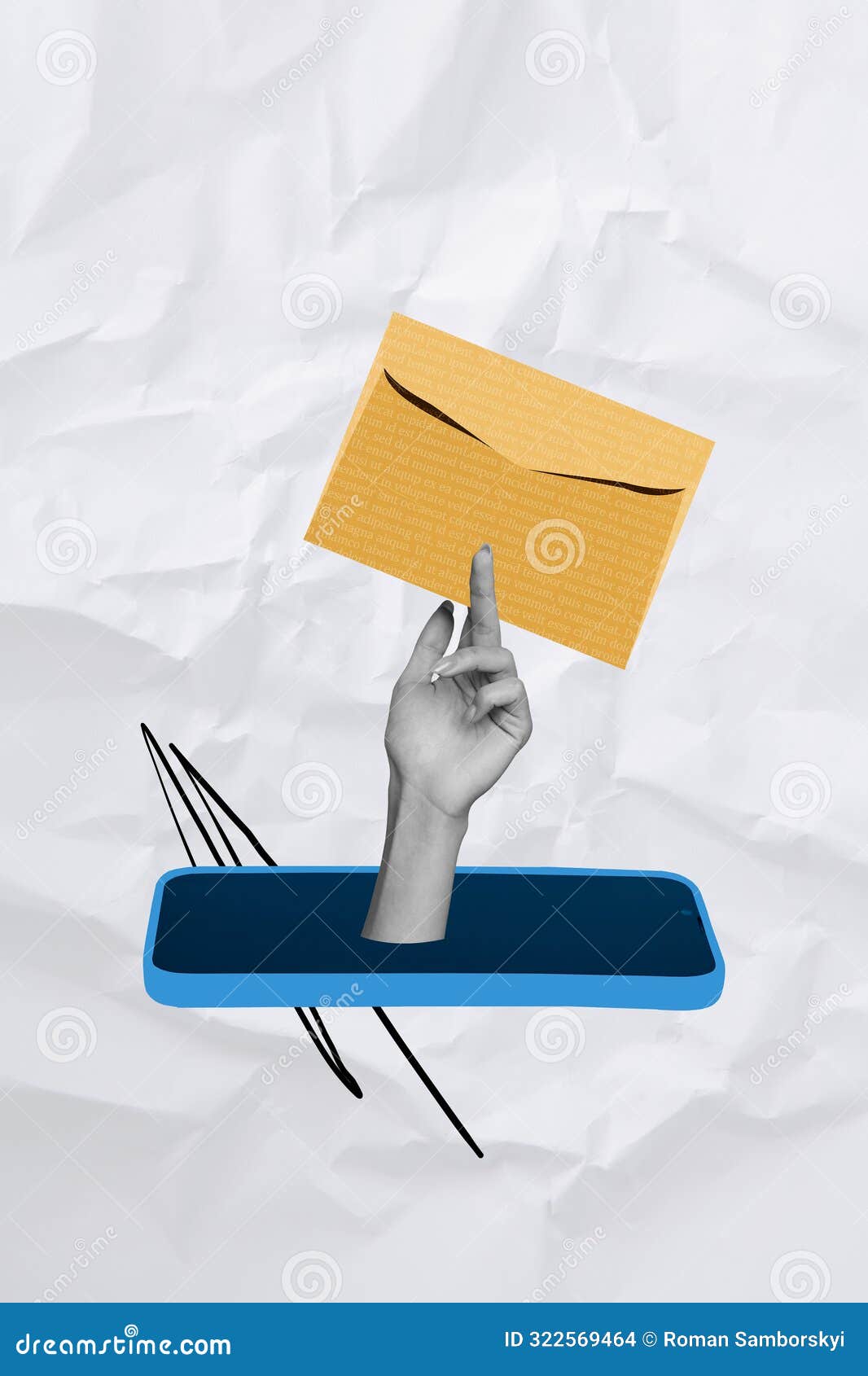 Creative Trend Collage of Virtual Connection Hand Hold Message Envelope ...