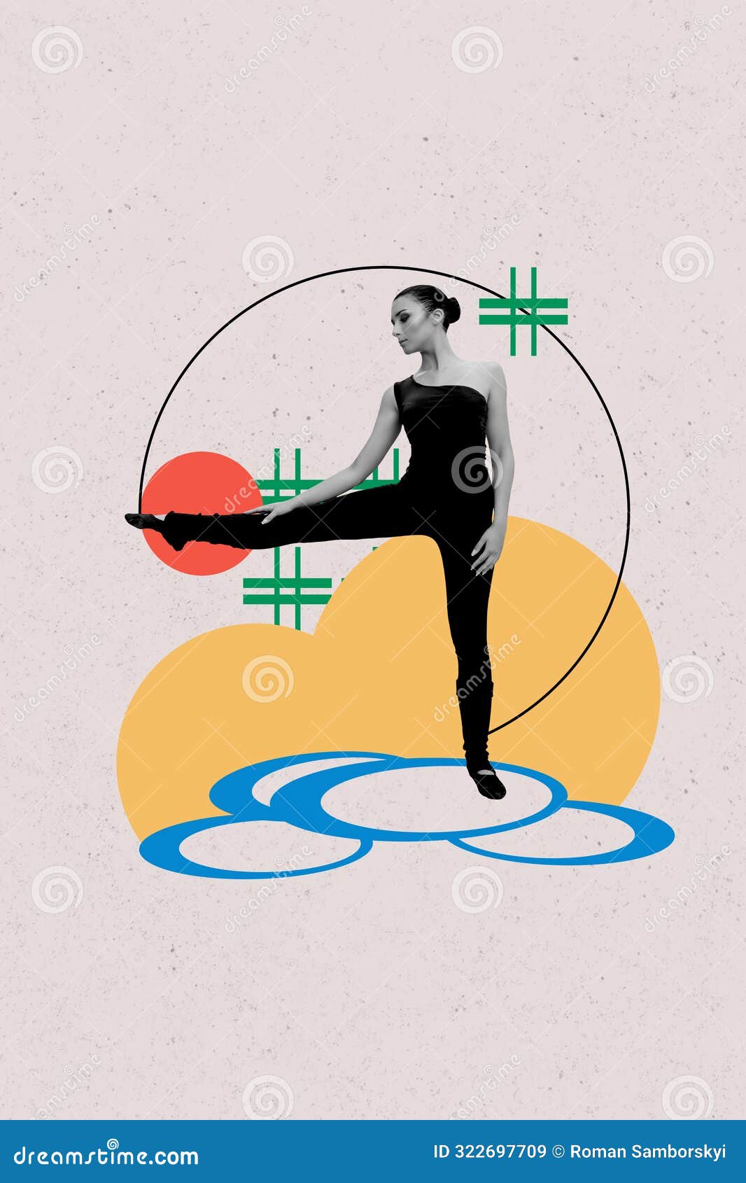 Creative Trend Collage of Young Girl Dancing Ballerina Stretch Training ...