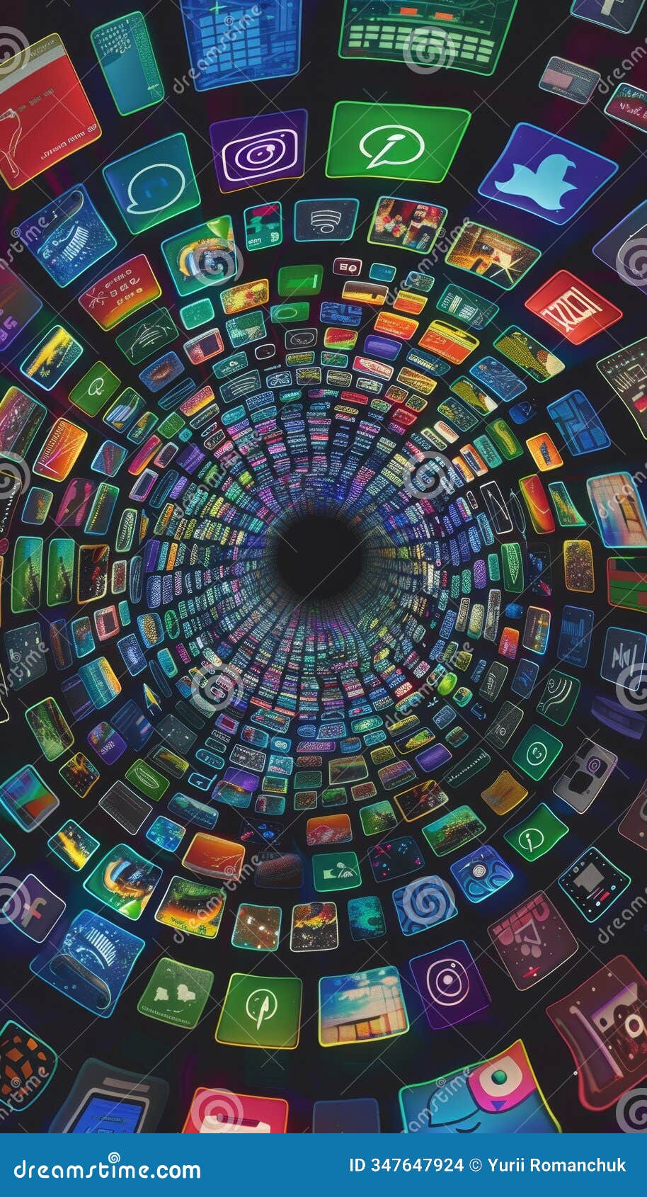 A Creative Tunnel of App Icons Converging into a Dark Center ...