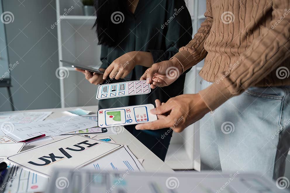 Creative UX UI Design Process with Designers Collaborating on Innovative Digital Interfaces and ...