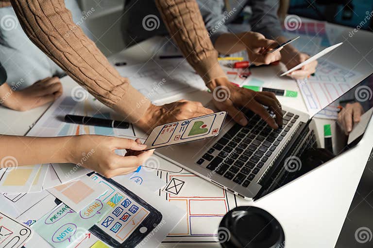 Creative UX UI Design Process with Team Collaborating on Mobile App ...