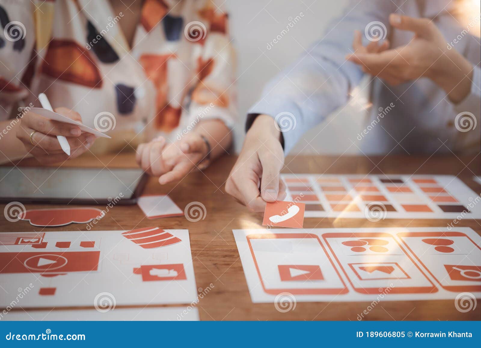 Creative UX UI Designer Teamworks Discussion on Mobile Template Design ...