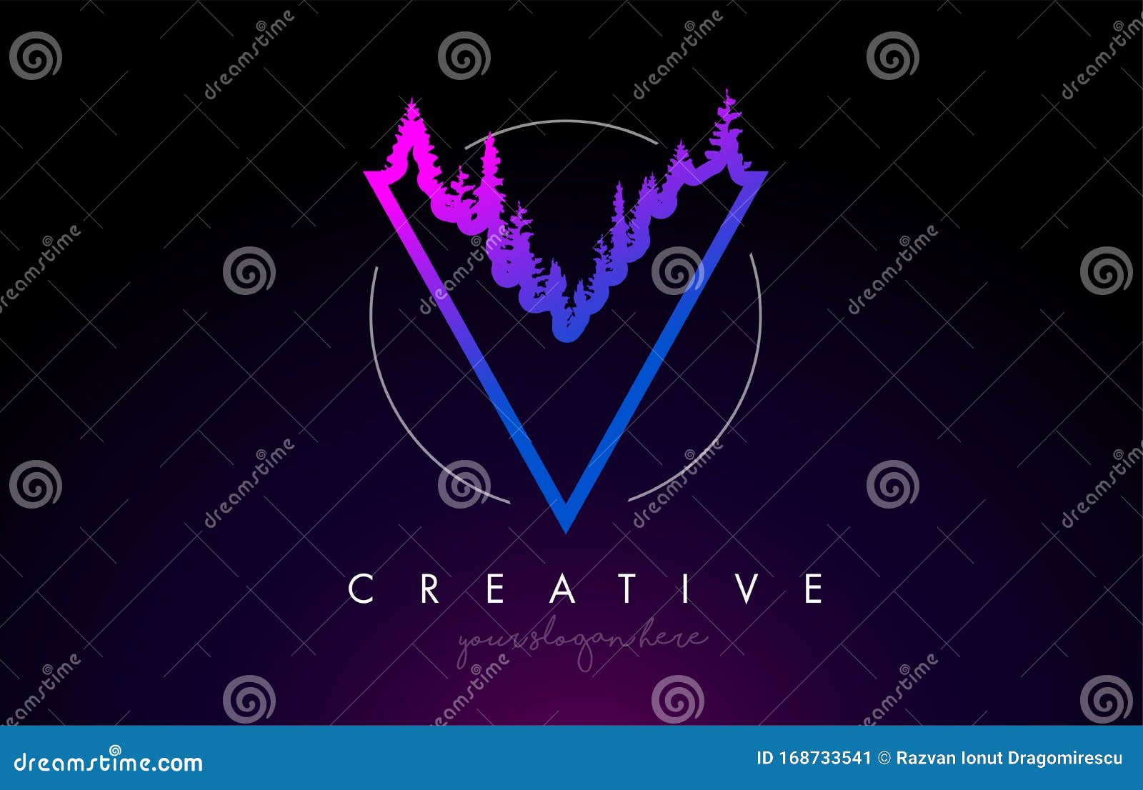 Creative V Letter Logo Idea with Pine Forest Trees. Letter V Design ...