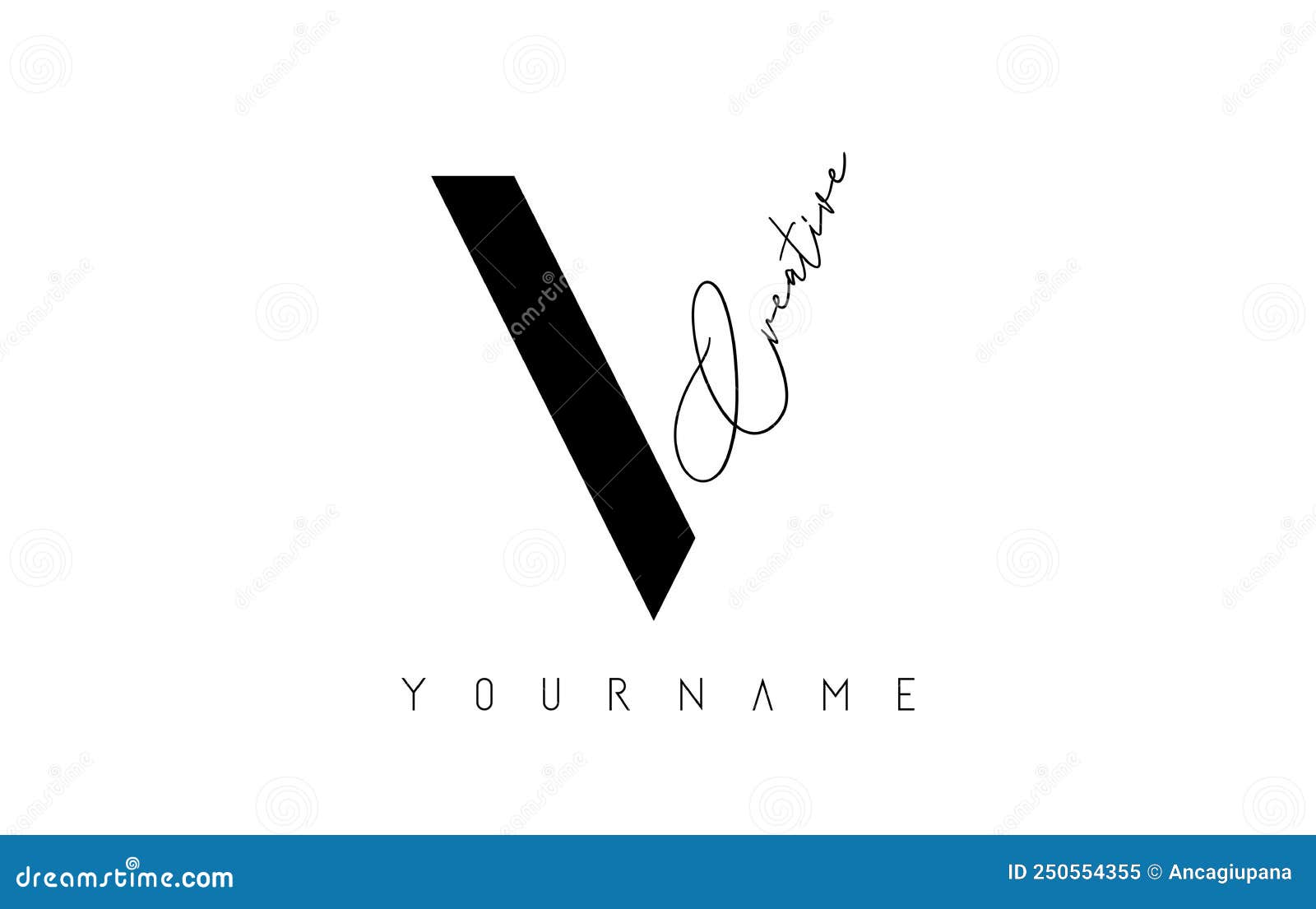 Creative V Logo with Cuts and Handwritten Text Concept Design. Letter ...