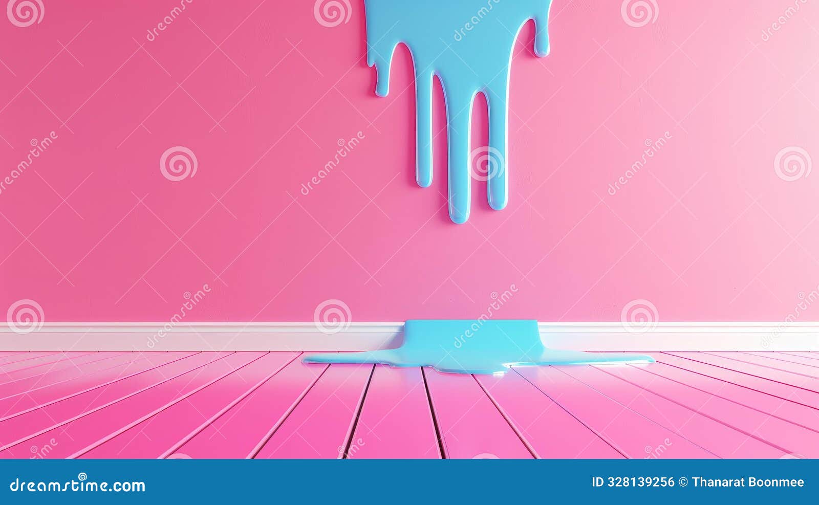 Creative Vector Illustration Blue Paint Drips on a Pink Wall. Water ...