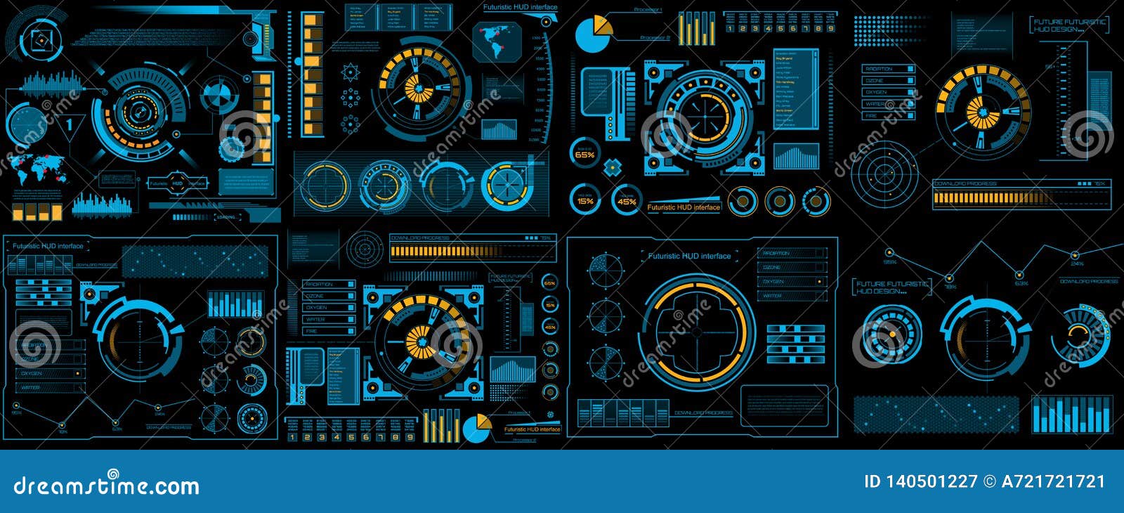 Creative Vector Illustration of HUD Interface Elements Set ... Creative Vector Illustration of HUD Interface Elements Set ...
