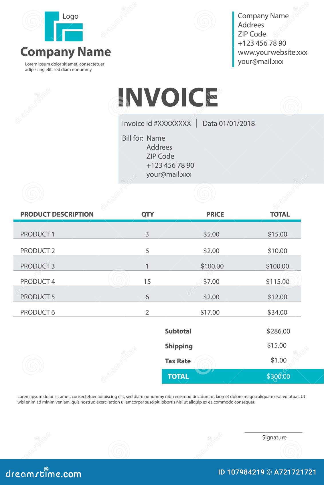 Creative Vector Illustration of Invoice Form Template for Your Billing ...