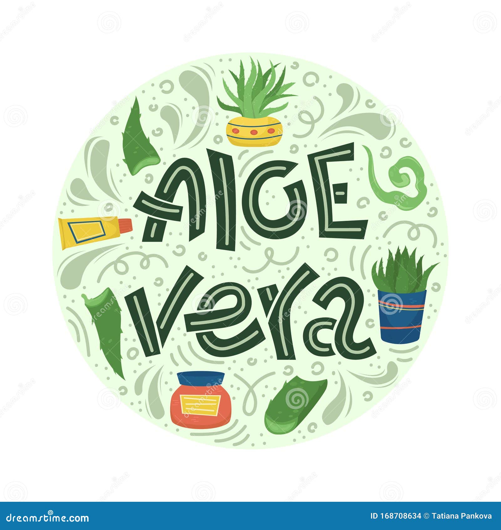 Creative Vector Illustration with Lettering - Aloe Vera. Home Medicinal ...